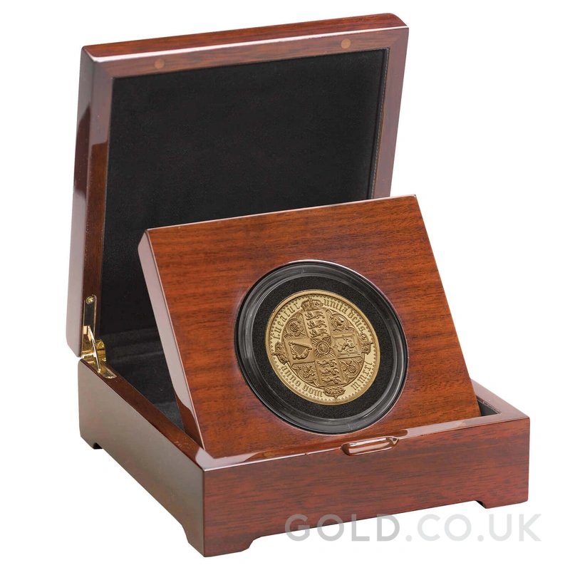 2021 Gothic Crown Quartered Arms - 5oz Proof Gold Coin Boxed | GOLD.co ...
