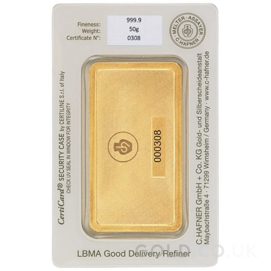 C. Hafner 50g Gold Bars | GOLD.co.uk - From £5,801