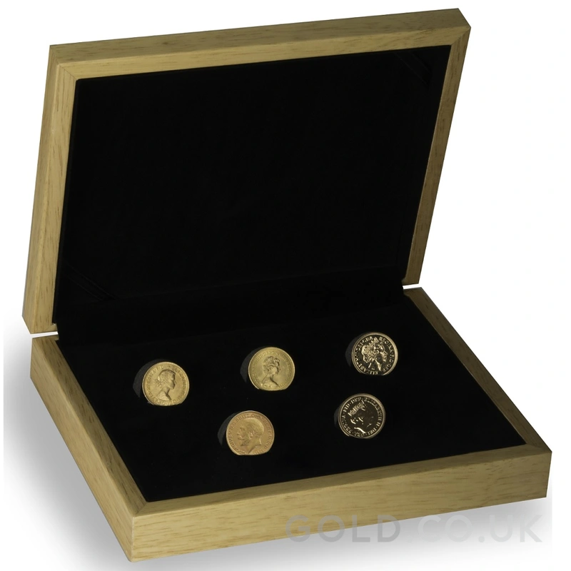 Large Oak Gift Box - 5 x Gold Sovereigns | GOLD.co.uk - From £19.80