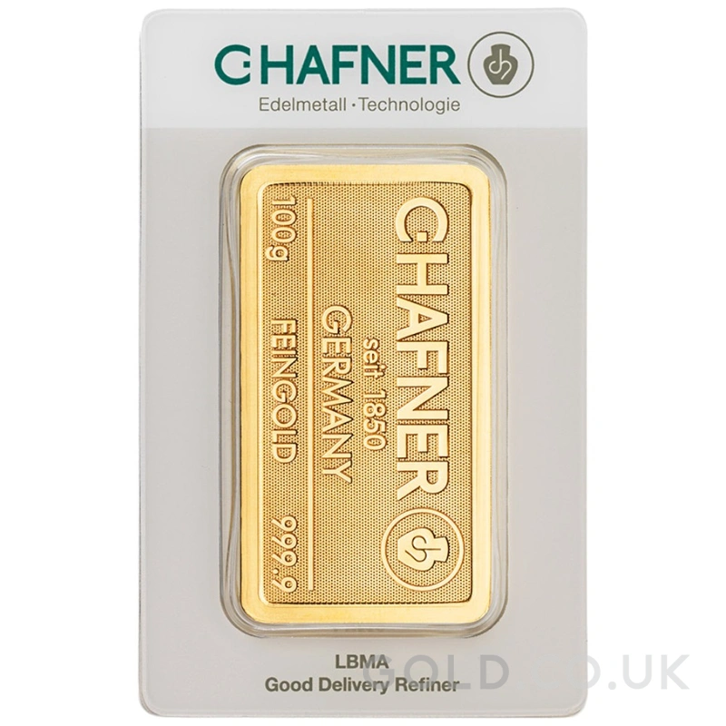 C Hafner 100g Minted Gold Bar | GOLD.co.uk - From £10,470