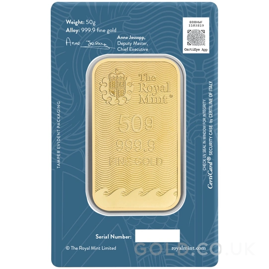 Britannia 50 Gram Gold Bar | GOLD.co.uk - From £4,732