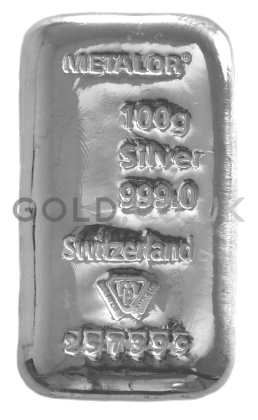 100g Metalor Silver Bar | GOLD.co.uk - From £61.92
