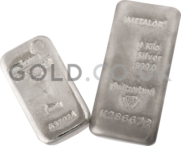 Buy 1kg Silver Bars | GOLD.co.uk - From £503.56